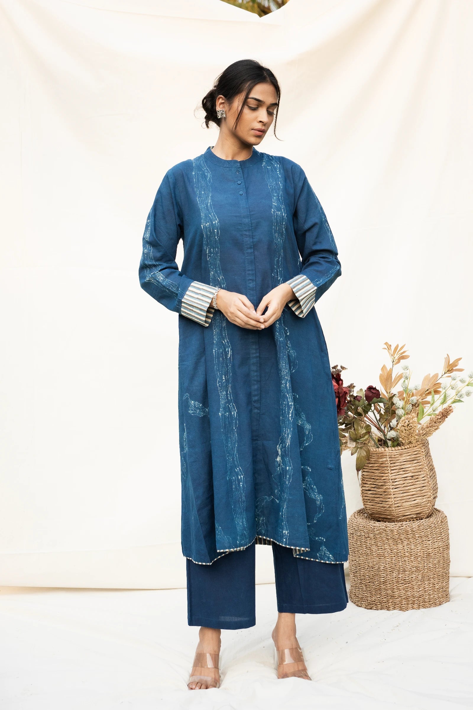 Indigo Mandarin Collar Cotton Kurta